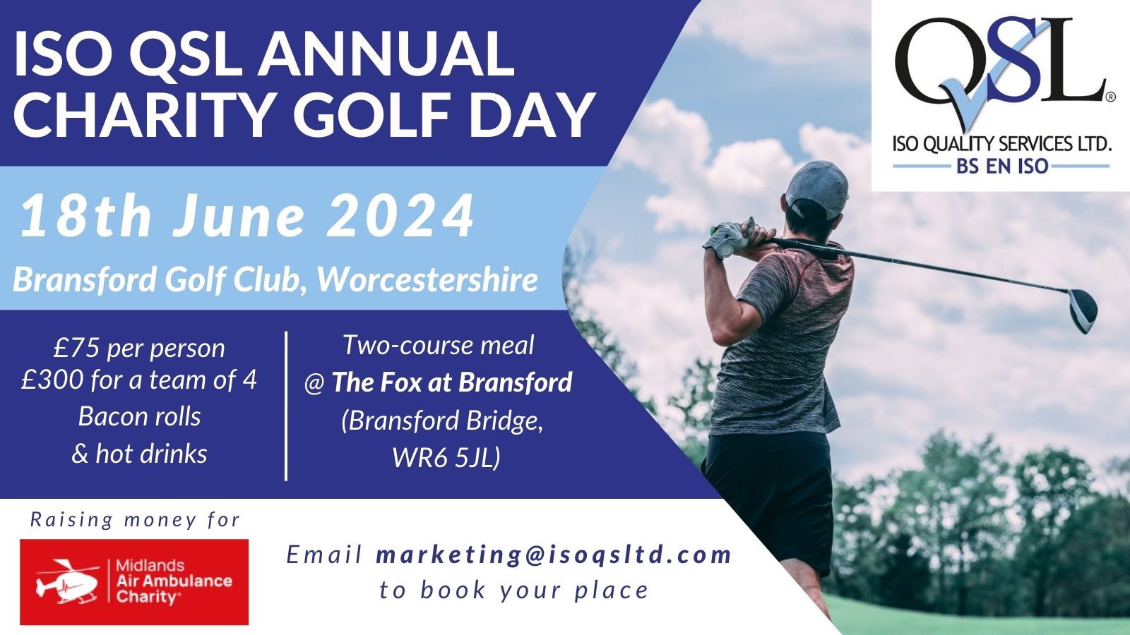 ISO QSL Charity golf day | Midlands Air Ambulance Charity